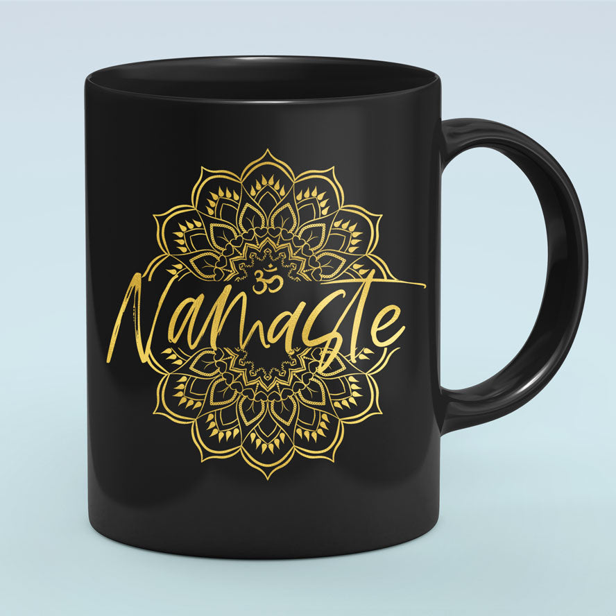 Namaste Golden Mandala Black Mug – 7 Chakra Store