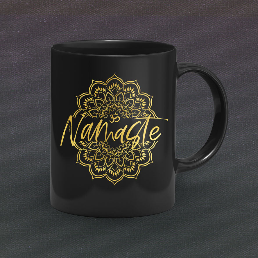 Namaste Golden Mandala Black Mug – 7 Chakra Store